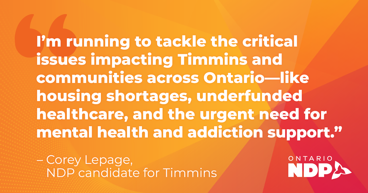 Corey Lepage nominated as the Ontario NDP candidate in Timmins ...